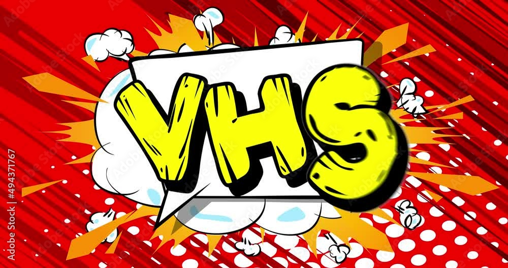 VHS. Motion poster. 4k animated Comic book word text moving on abstract ...