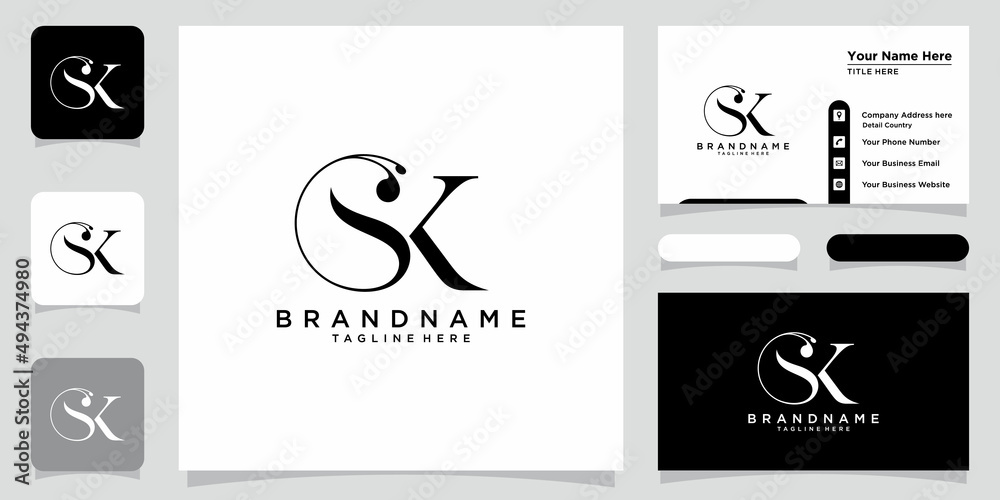 Initial letter SK luxury Logo design Vector with business card design ...
