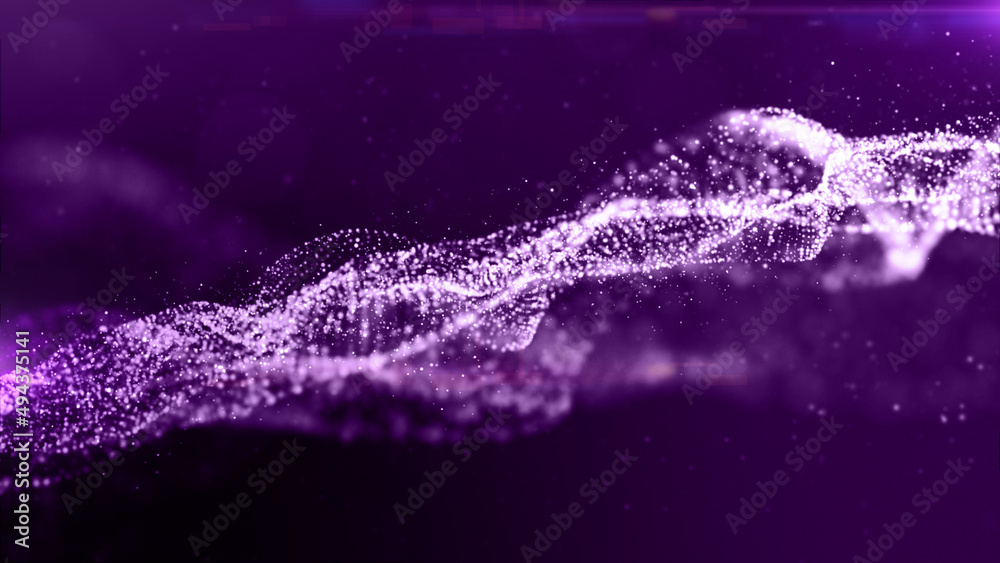 Digital Purple particles, Wave flowing and twist with lighting abstract ...