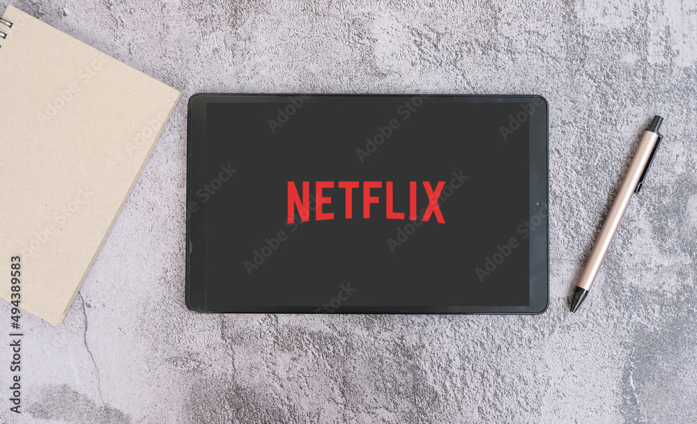 Used tablet on table with Netflix logo on the screen, 23 march 2022 of ...