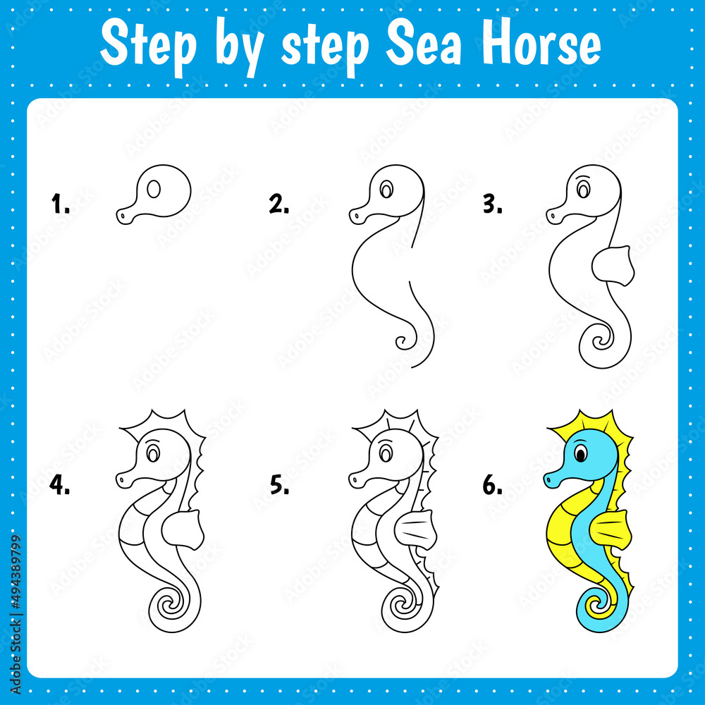How to draw cute little sea horse Stock Vector | Adobe Stock