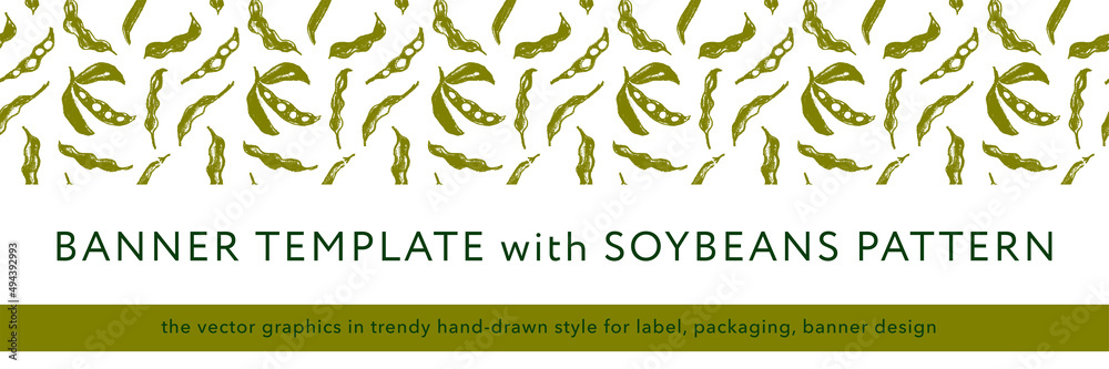 Stockvector Vector banner template with Soybean pattern seamless. Hand ...