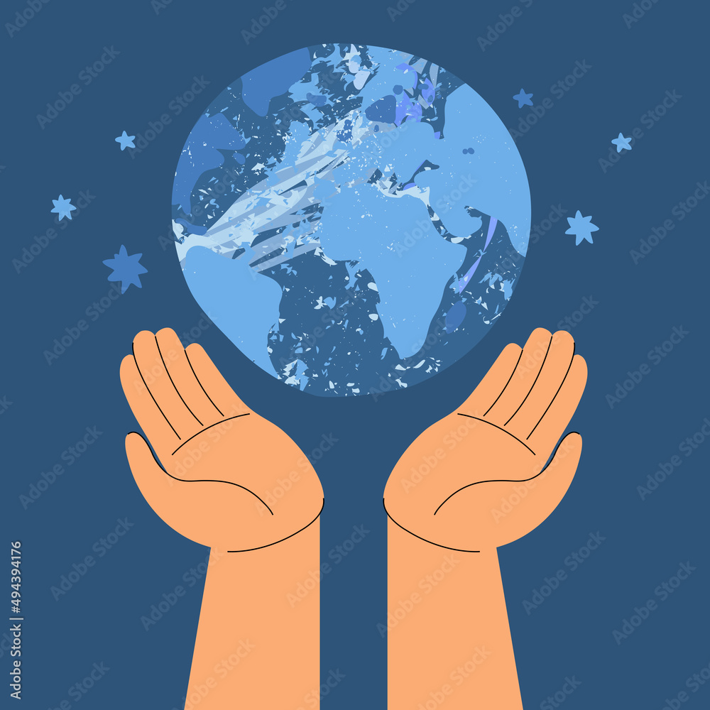 Happy Earth Day. Make an everyday earth day. Hands holding globe ...