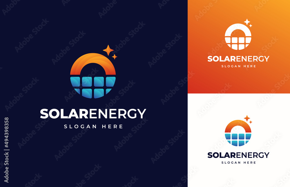 Solar energy panel sun power cell vector logo design, Creative simple ...