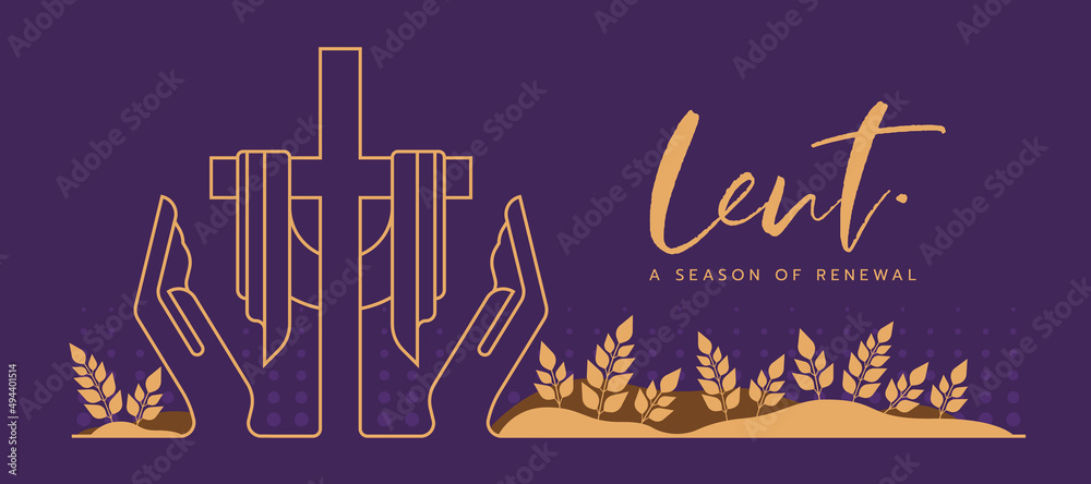 Lent, a season of renewal - abstract line gold Cross crucifix with ...