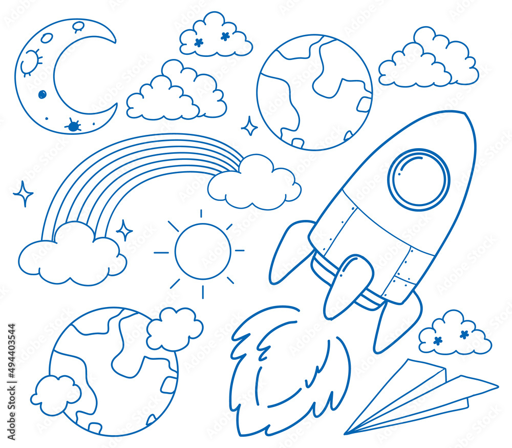 Set of simple children hand drawing objects Stock Vector | Adobe Stock