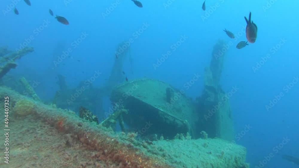 Vidéo Stock Scuba divers swims on the Shipwreck Swedish ferry MS ...