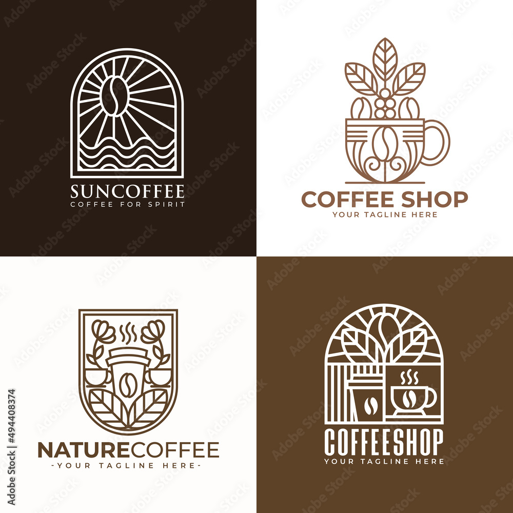 Set of line art coffee logo and icon templates Stock Vector | Adobe Stock