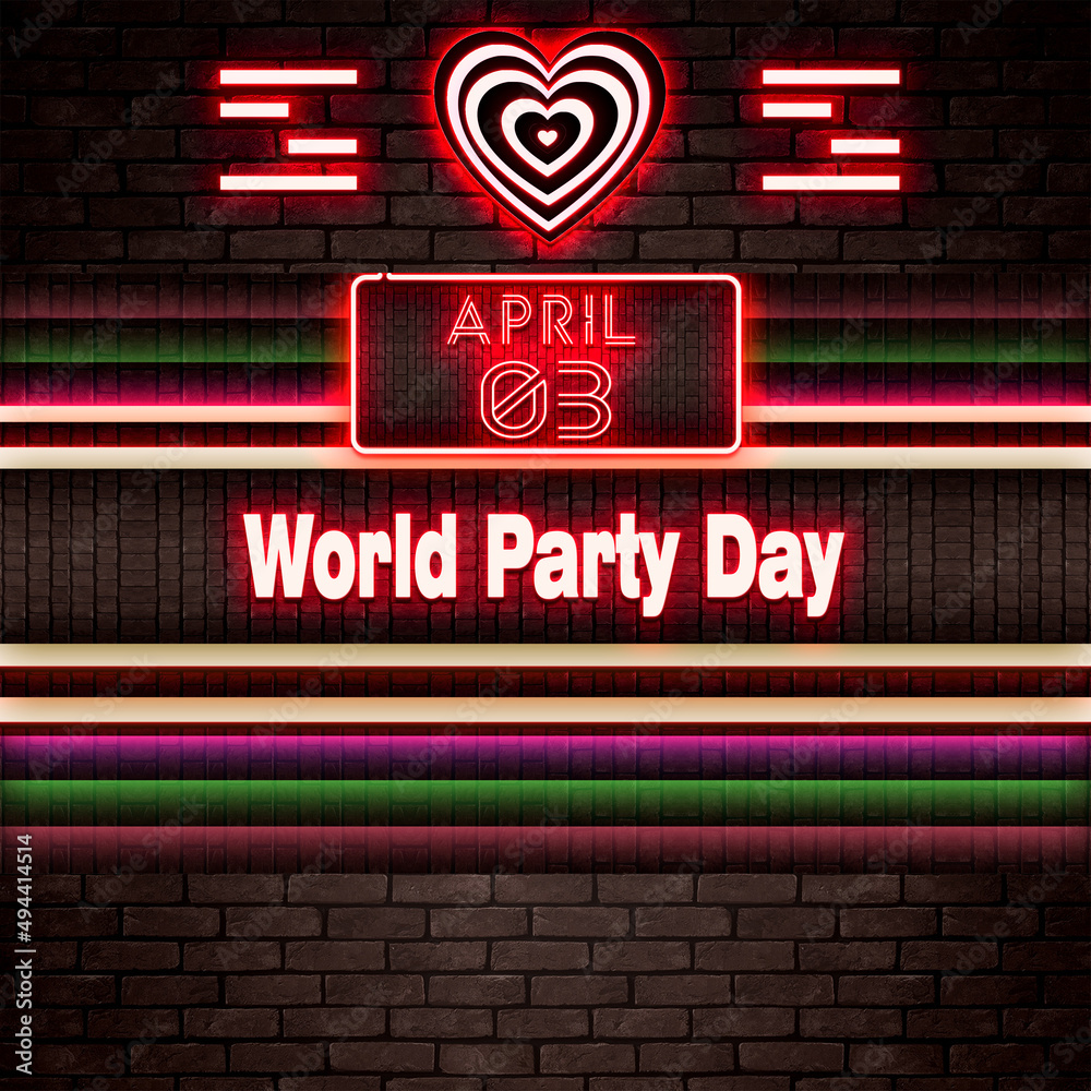 03 April, World Party Day, Neon Text Effect on bricks Background Stock ...