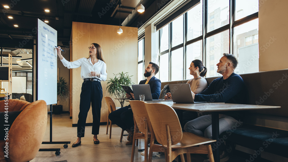 Female manager giving a presentation to her team Stock Photo | Adobe Stock