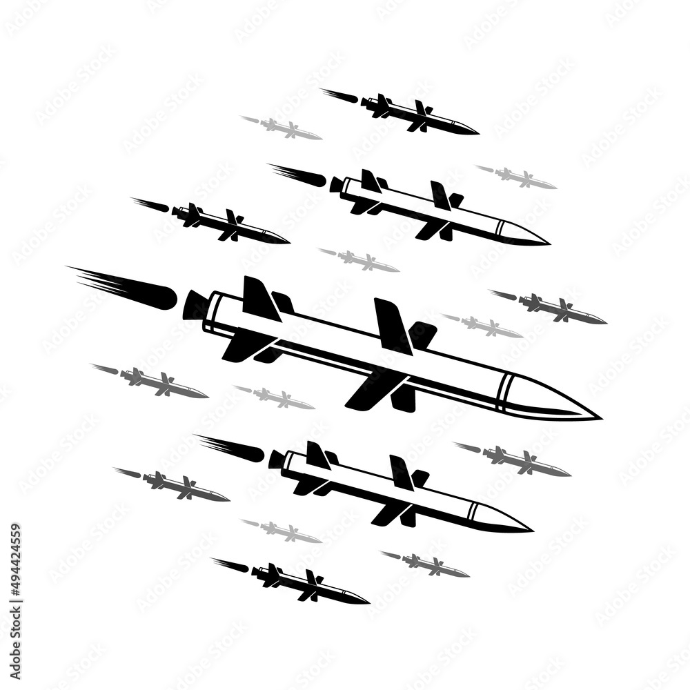 Flying cruise missiles. Massed missile strike vector black military ...