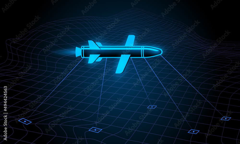 Neon virtual projection with a flying cruise missile that scans the ...