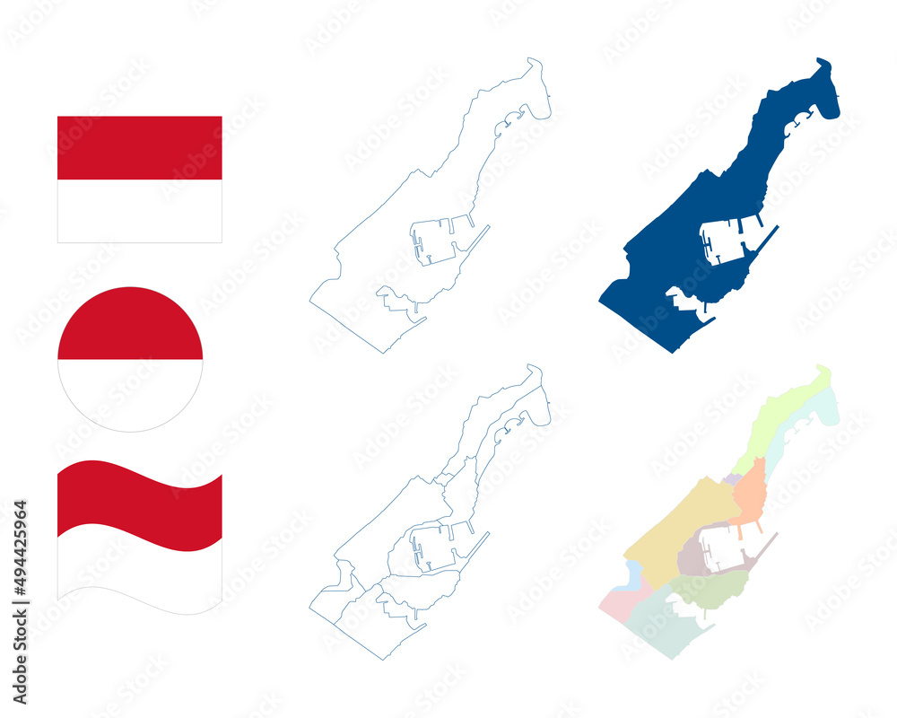 Monaco map. Sovereign city-state and microstate; Detailed blue outline ...