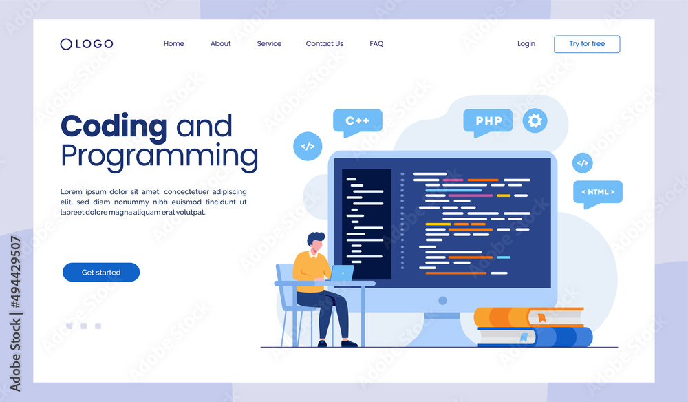 Coding And Programming Languages Css Html It Ui Programmer Cartoon Character Developing