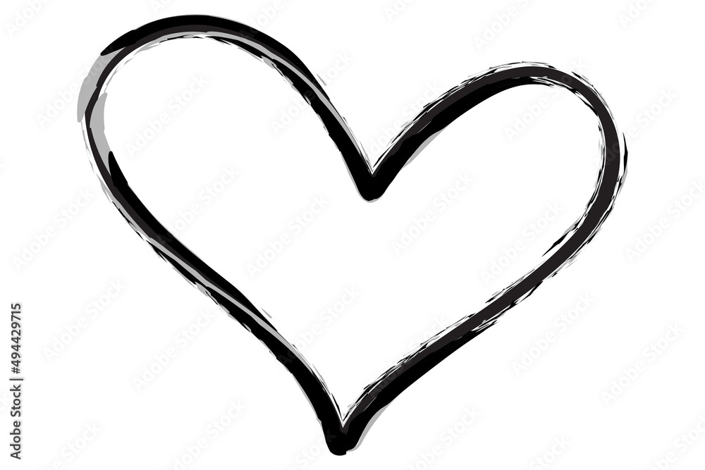 Heart contour vector. Black hand drawn love icon isolated. Paint brush ...