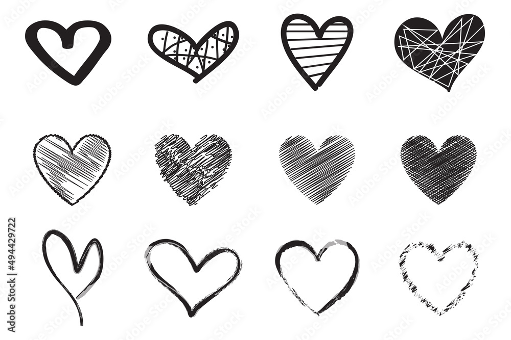 Heart contour vector. Black hand drawn love icon isolated. Paint brush ...