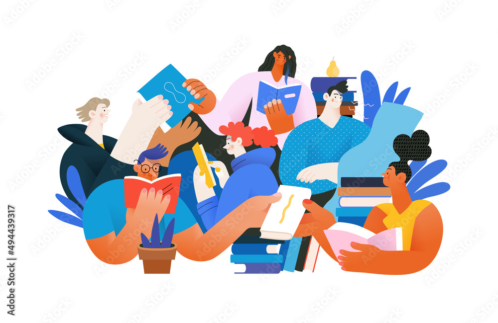 Books graphics -book week events. Modern flat vector concept ...