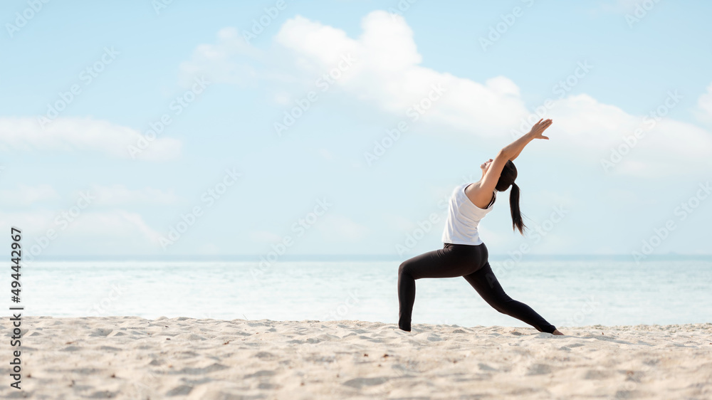 Lifestyle athletic woman yoga exercise and pose for healthy life. Young ...