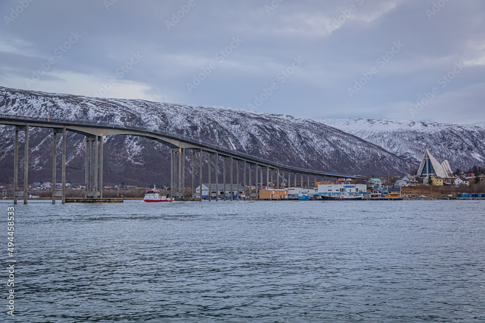 Tromso Bridge, Tromso is a city in Tromso Municipality in Troms og ...