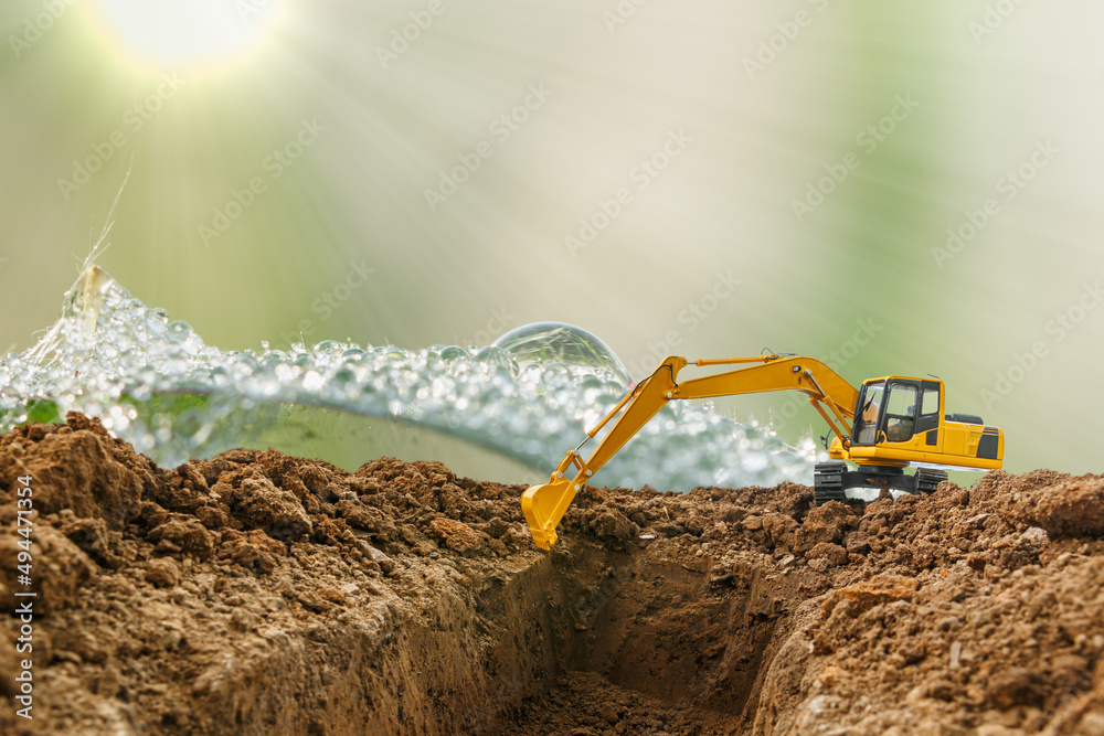 Excavator are digging soil in the construction site on the environment ...