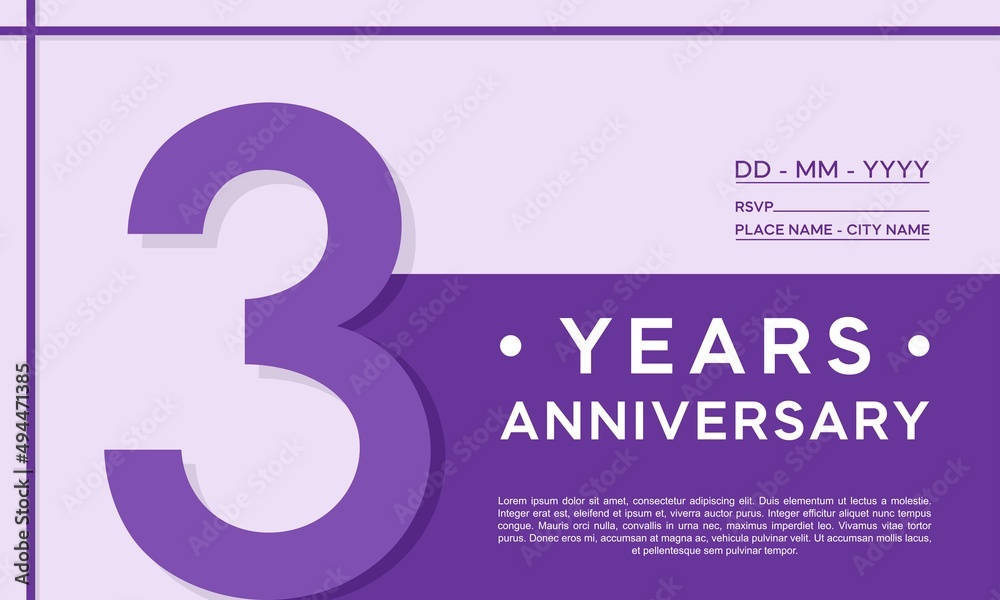 3rd anniversary logo. Anniversary celebration logo design with purple ...