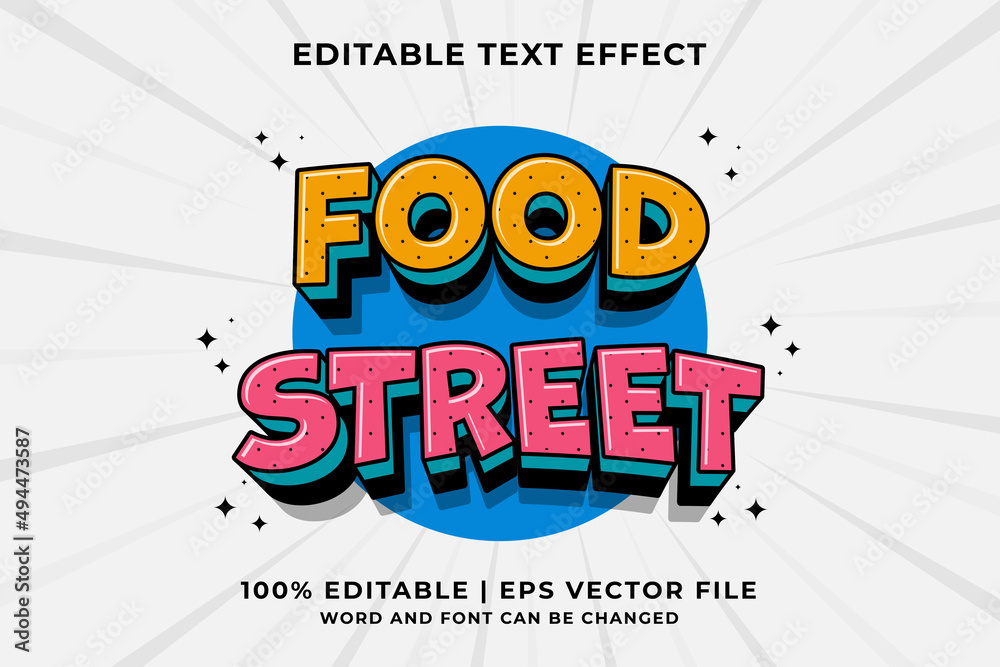 Editable text effect Food Street Traditional Cartoon template style ...