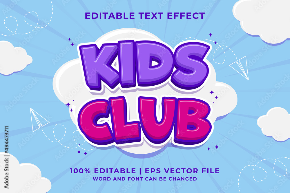 Editable text effect Kids Club Traditional Cartoon template style ...