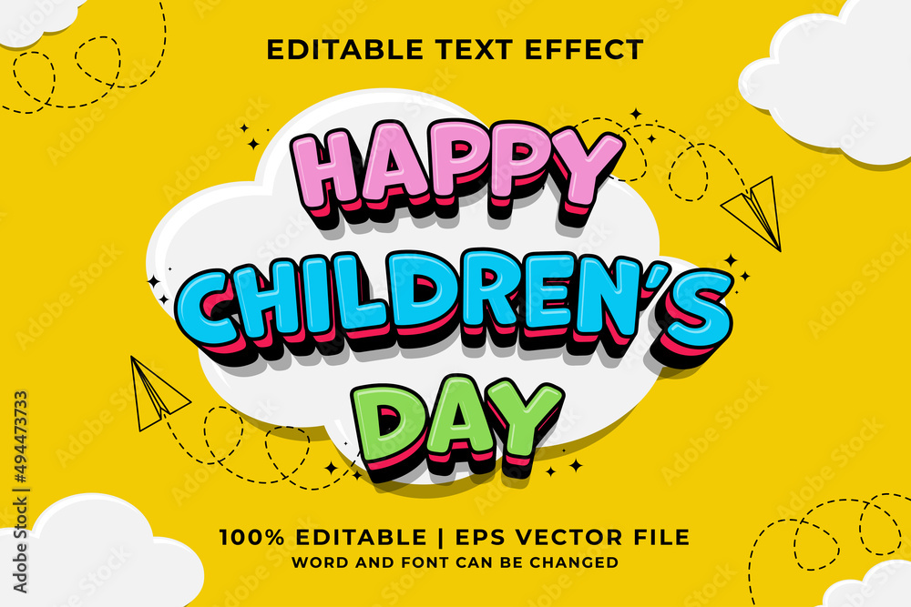 Editable text effect Happy Children's Day Traditional Cartoon template ...