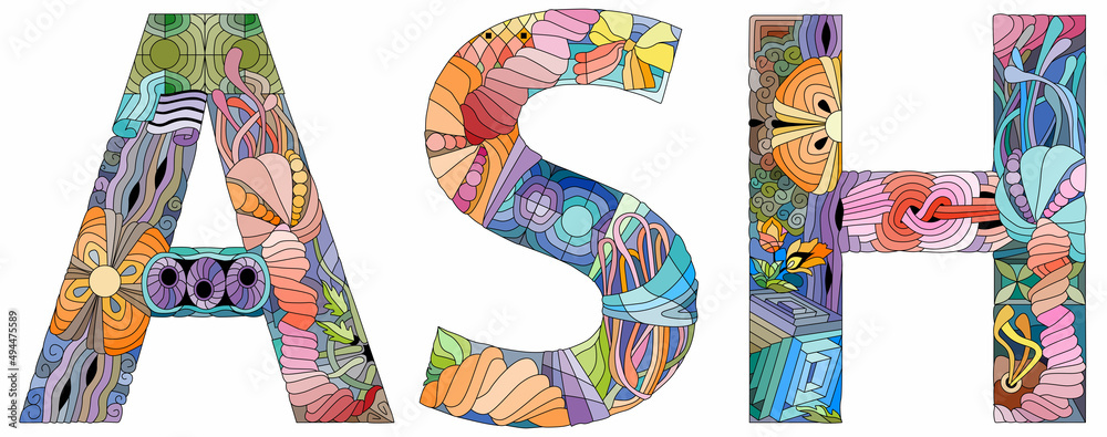Word ASH. Vector zentangle object for decoration Stock Vector | Adobe Stock