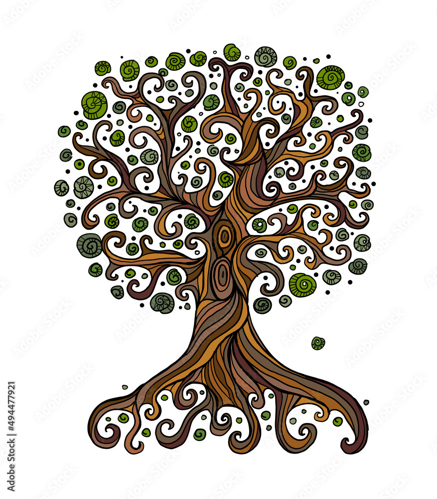 Old big family tree with roots. Isolated on white background. Concept ...