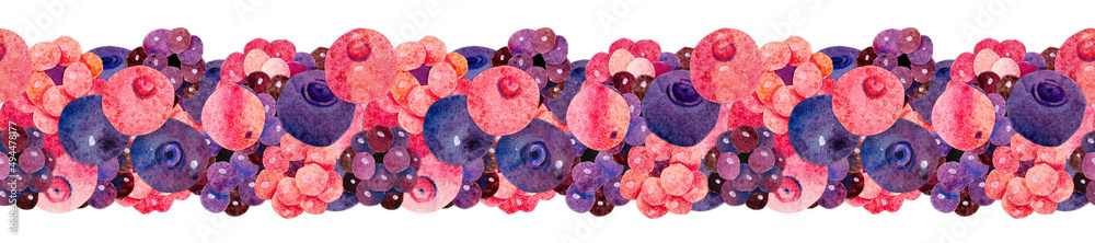 Watercolor berry heart seamless line border ornament. Kidcore cute ...