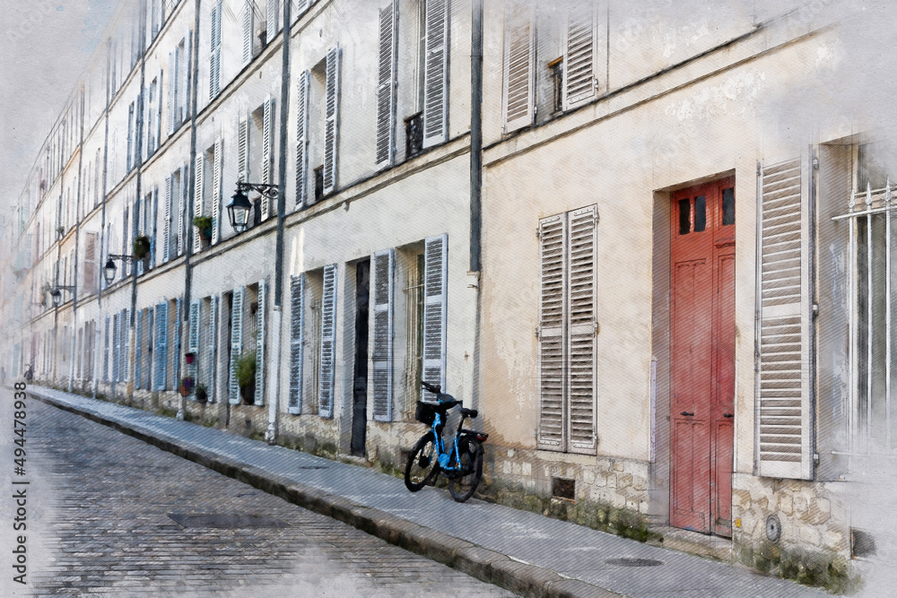 aquarelle de ruelle parisienne, paris, france Stock Illustration ...