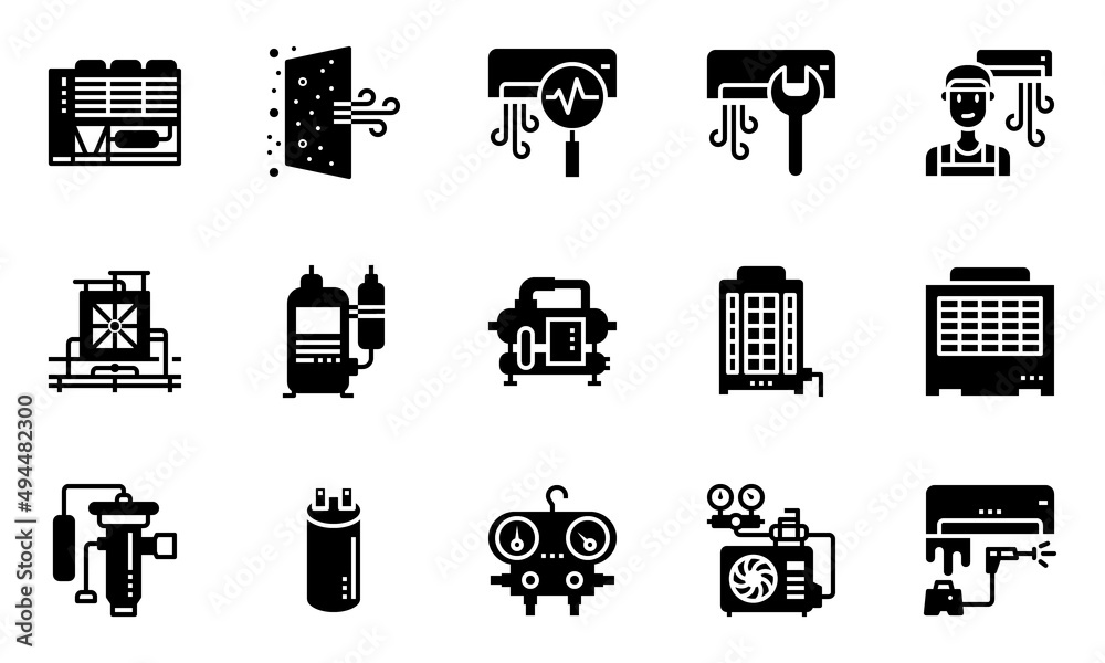 HVAC systems icons vector , air conditioning, indoor air quality, Stock ...