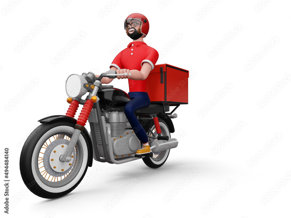 Delivery man riding a motorcycle with delivery box, 3d rendering Stock ...
