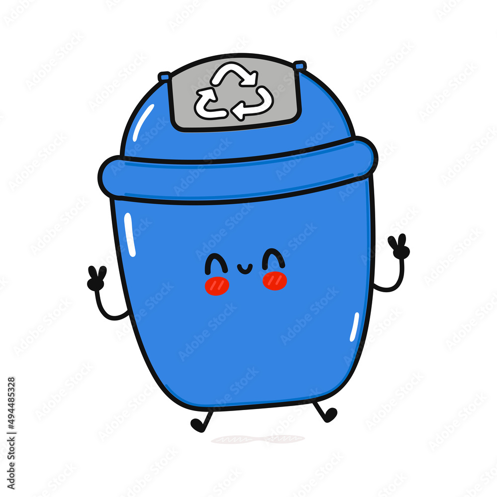 Cute funny trash can character. Vector hand drawn cartoon kawaii ...