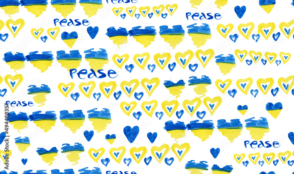 Seamless pattern with blue-yellow hearts, the colors of the flag of ...