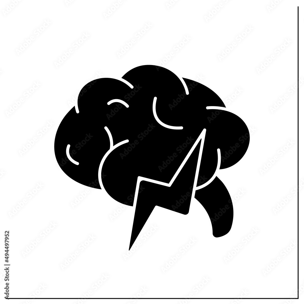 Brain glyph icon. Pain in brain. Cancer. Impair memory and thought ...