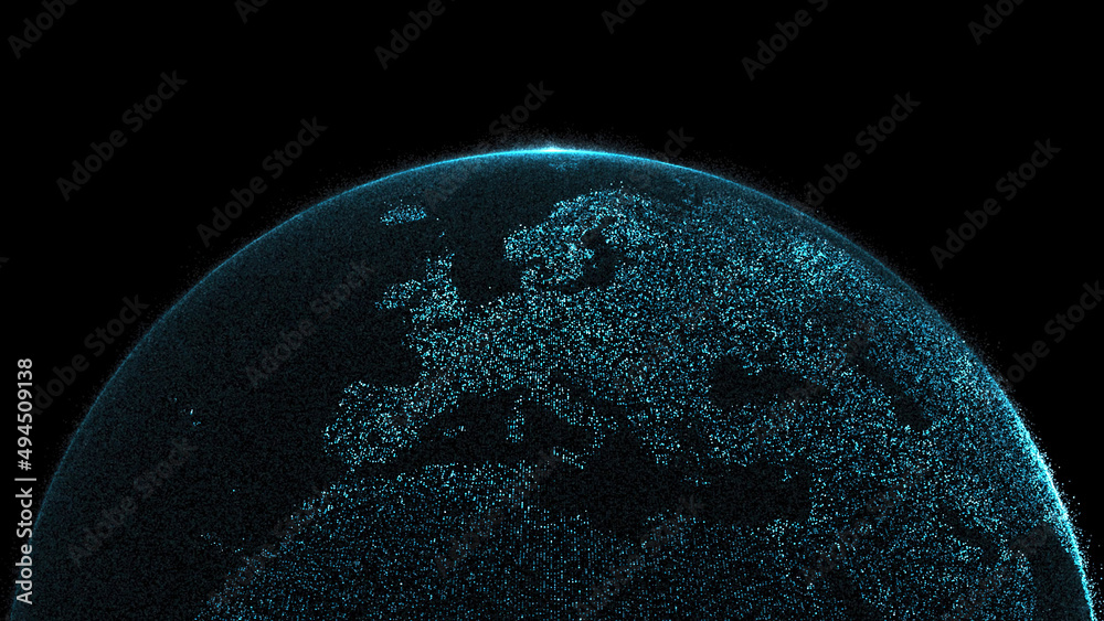 Black background with a 3D rendered model of the digital earth Stock ...