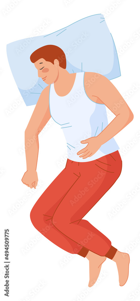 Sleeping man top view. Bedtime concept. Comfort rest Stock Vector ...