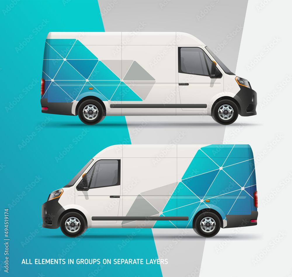 Realistic Van Mock-up with abstract blue branding graphics design. Van ...