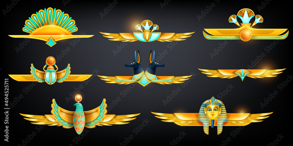 Egyptian game ornament border, Egypt treasure menu divider kit, vector ...