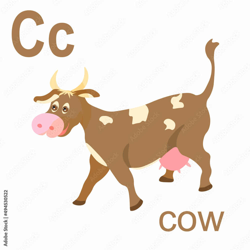 Cute funny cow, the ABC of children's wall art. Postcards with the ...
