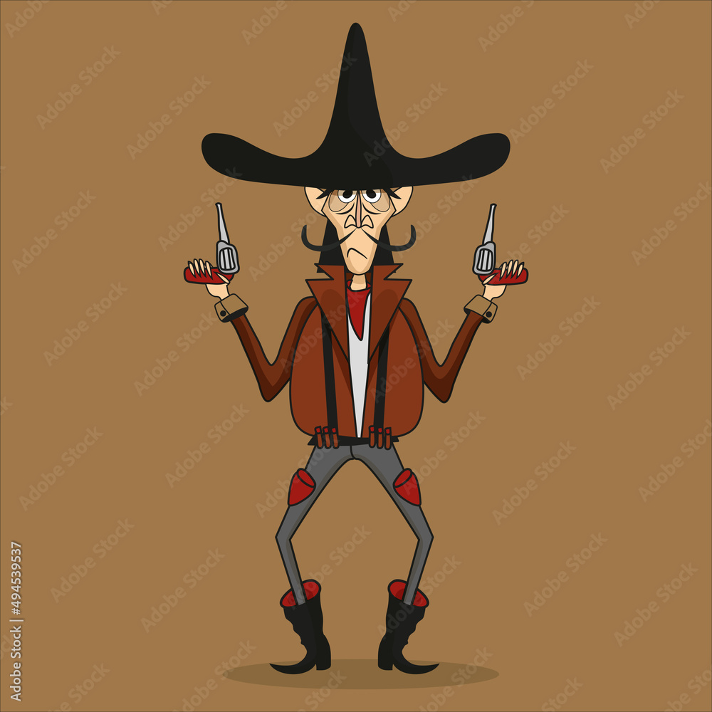 Cowboy. Wild West. Cartoon character. A disgruntled person. Emotion. A ...