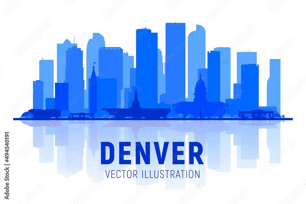 Denver ( Colorado ) skyline silhouette at white background. Vector ...