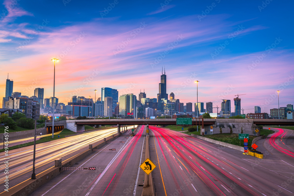 Chicago, IL, USA Downtown Cityscape Highways Stock Photo | Adobe Stock