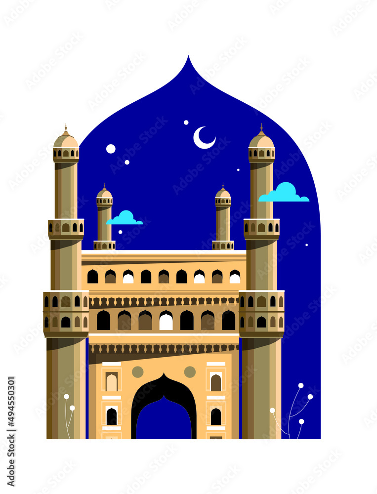 The Charminar in Hyderabad, Telangana. famous monument of India . Flat ...