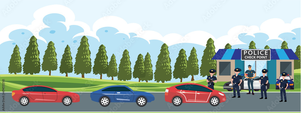 Police officer stopping the car checking at Police check point on the ...