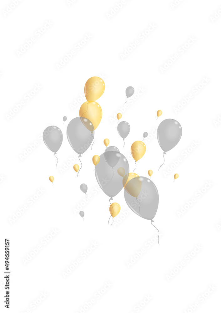 Yellow Balloon Background White Vector. Air Falling Set. Silver Latex ...