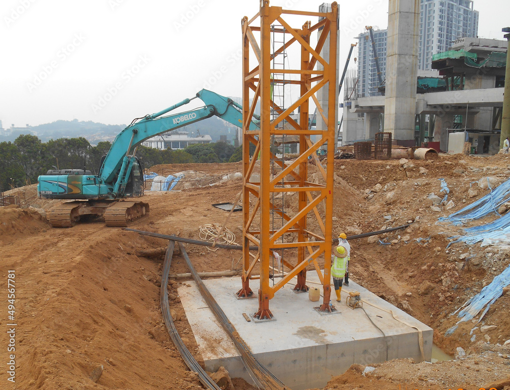 SELANGOR, MALAYSIA -JULY 4, 2021: The concrete pile cap and column ...