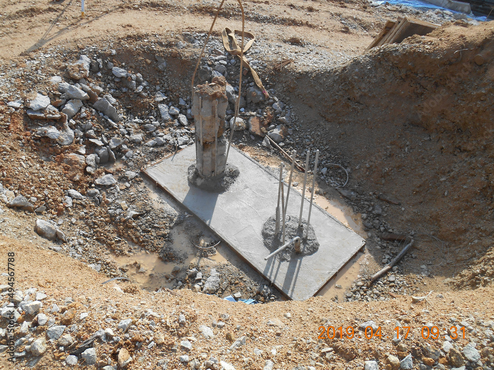 SELANGOR, MALAYSIA -JULY 4, 2021: The concrete pile cap and column ...